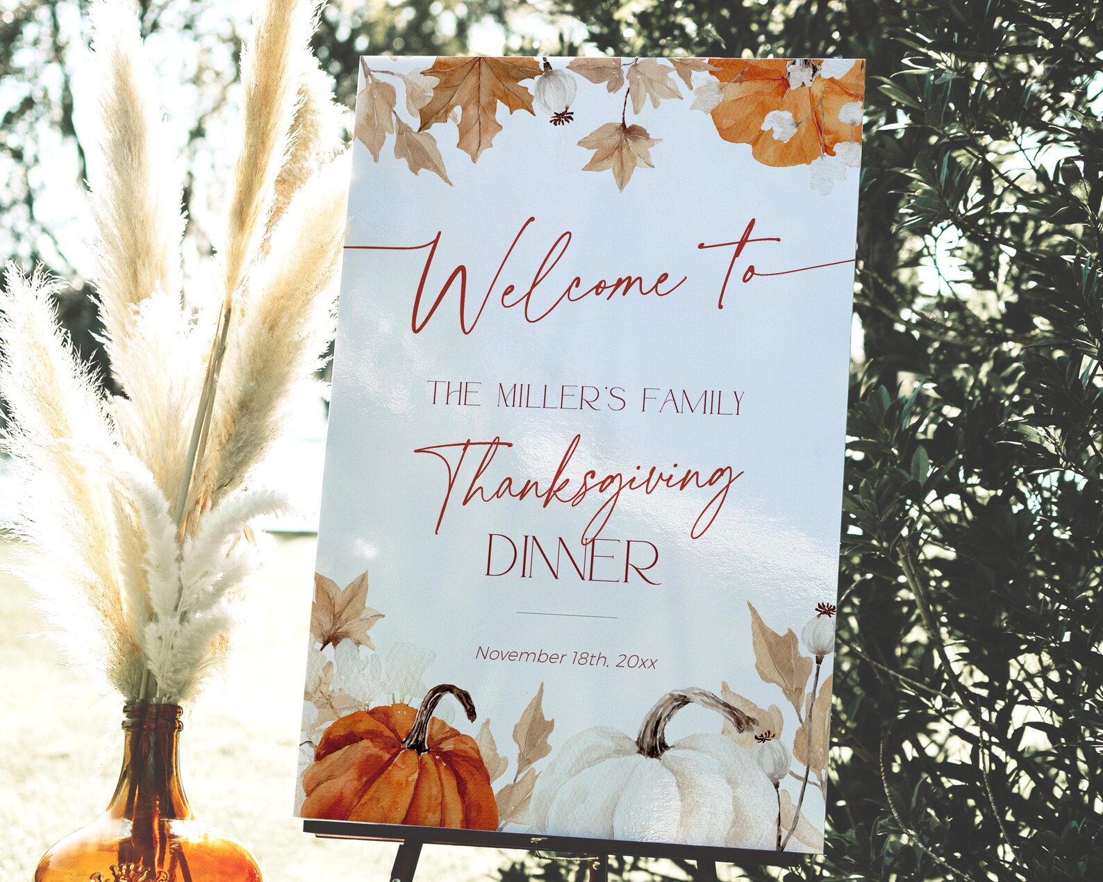 Thanksgiving Dinner Welcome Sign Printable, White Pumpkin Fall Festival ...