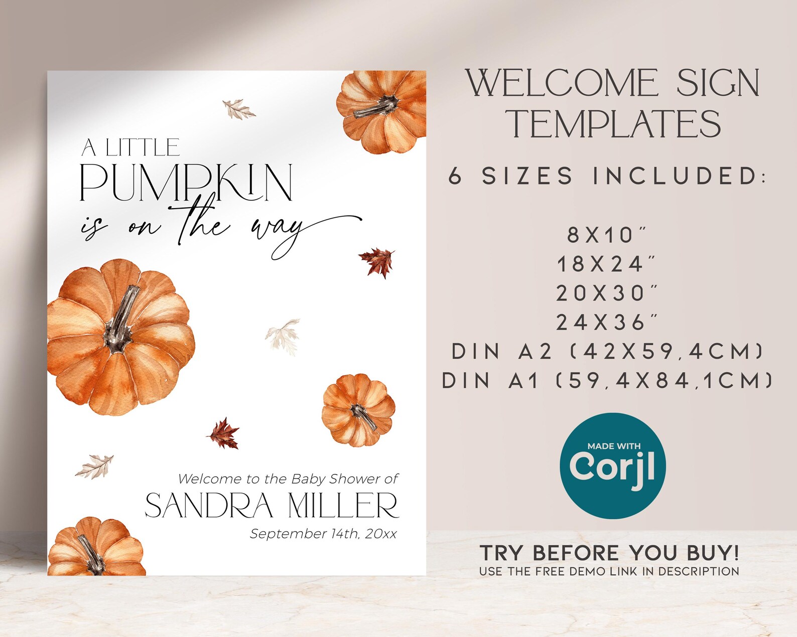 Little Pumpkin Baby Shower Welcome Sign, Fallin in Love Gender Neutral ...