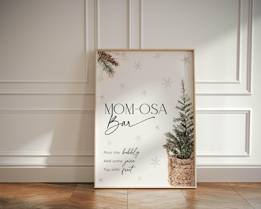 Mom-osa Bar Sign Christmas Tree Baby Shower, Snowflake Winter ...