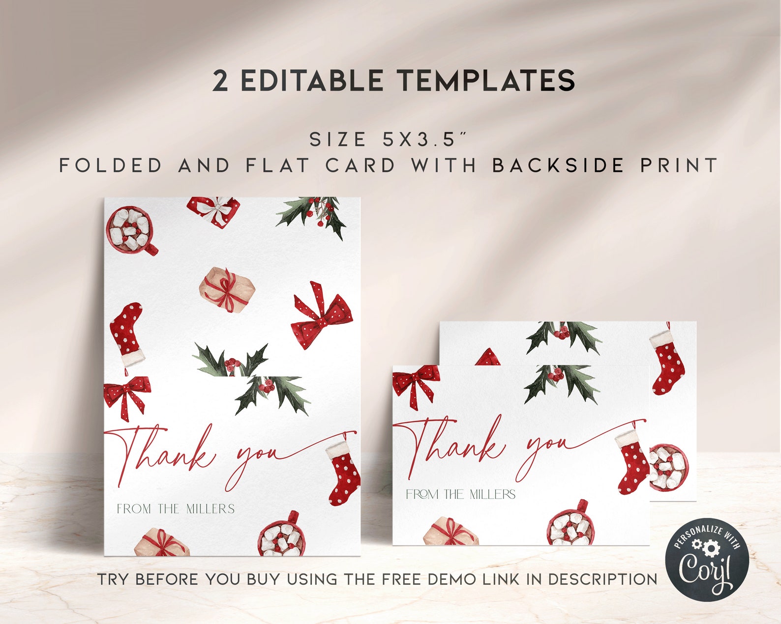 Christmas Thank You Card DOWNLOAD, Holiday Party Thanks Note Printable ...
