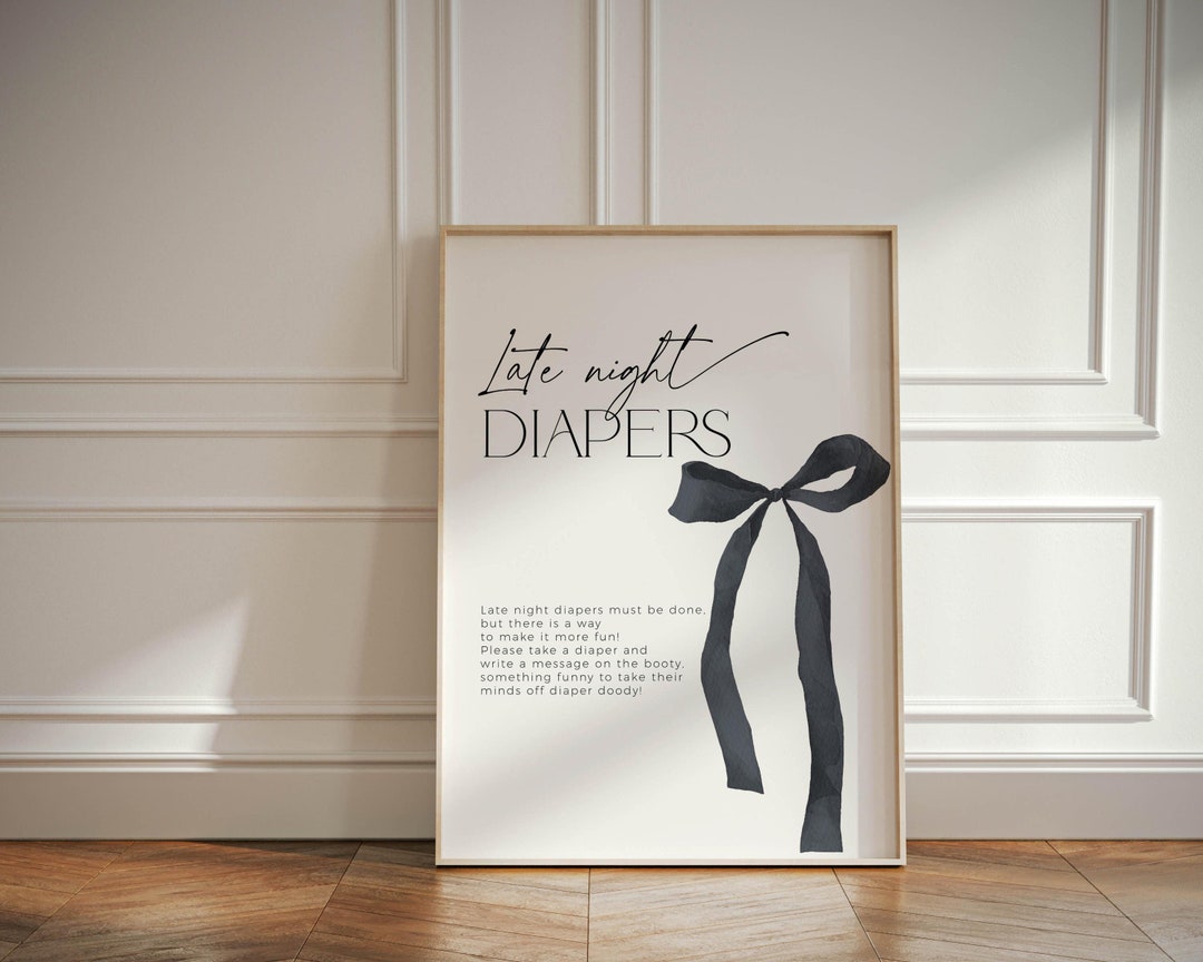 Black Bow Late Night Diapers Sign, Coquette Gothic Baby Shower ...