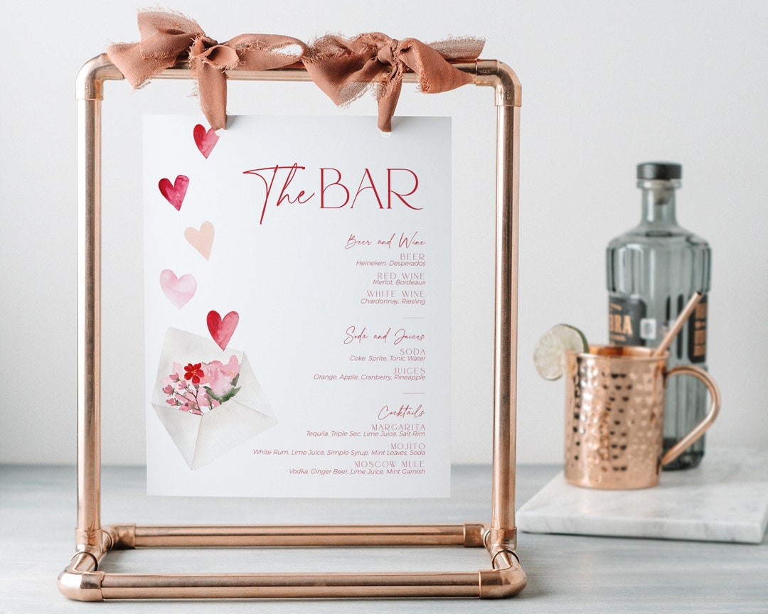 Heart Valentine Bar Menu Sign Template, Red and Pink Girl Cocktail ...