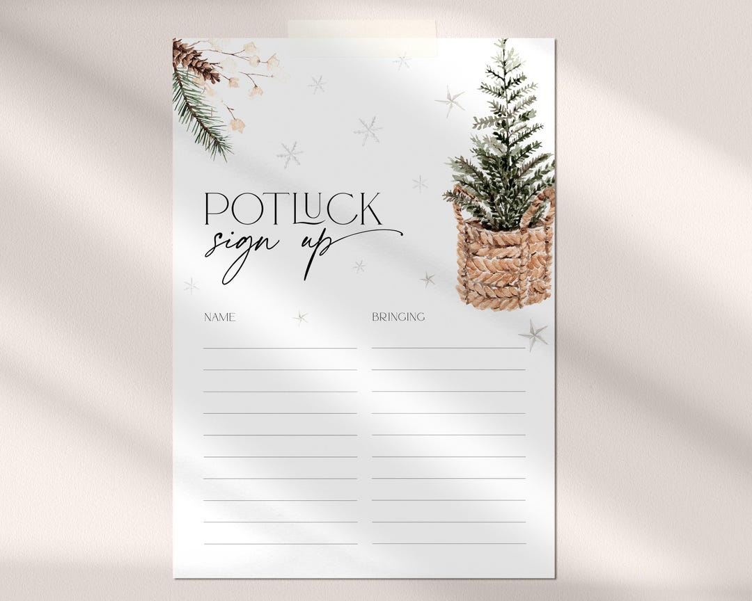 Christmas Tree Potluck Sign up Sheet Template, Editable Snowflake Xmas ...