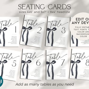 Black Bow Table Card Seating Chart Template, Gothic She's Tying the ...