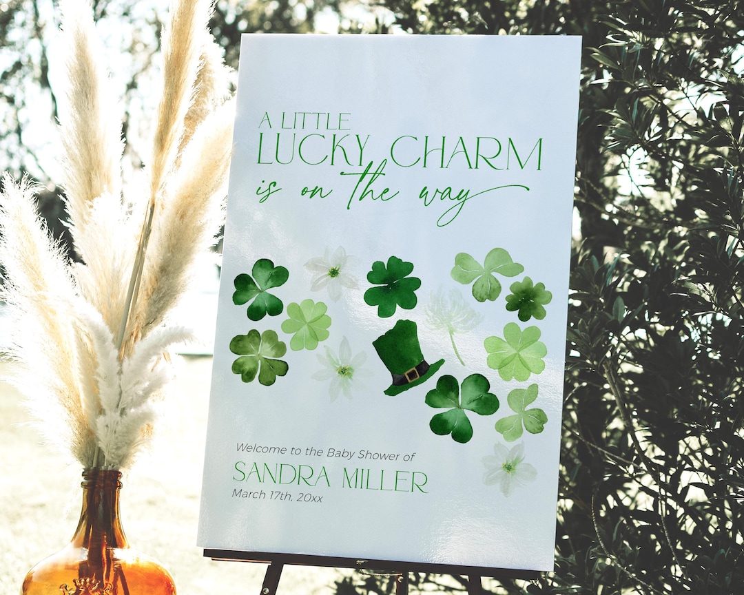 Little lucky charm baby shower Welcome Sign Template, St Patricks Day ...
