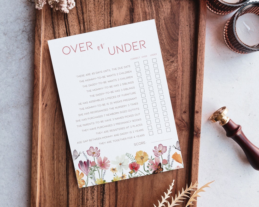 Baby in Bloom Baby Shower Games Over or Under, Wildflower Shower Game ...
