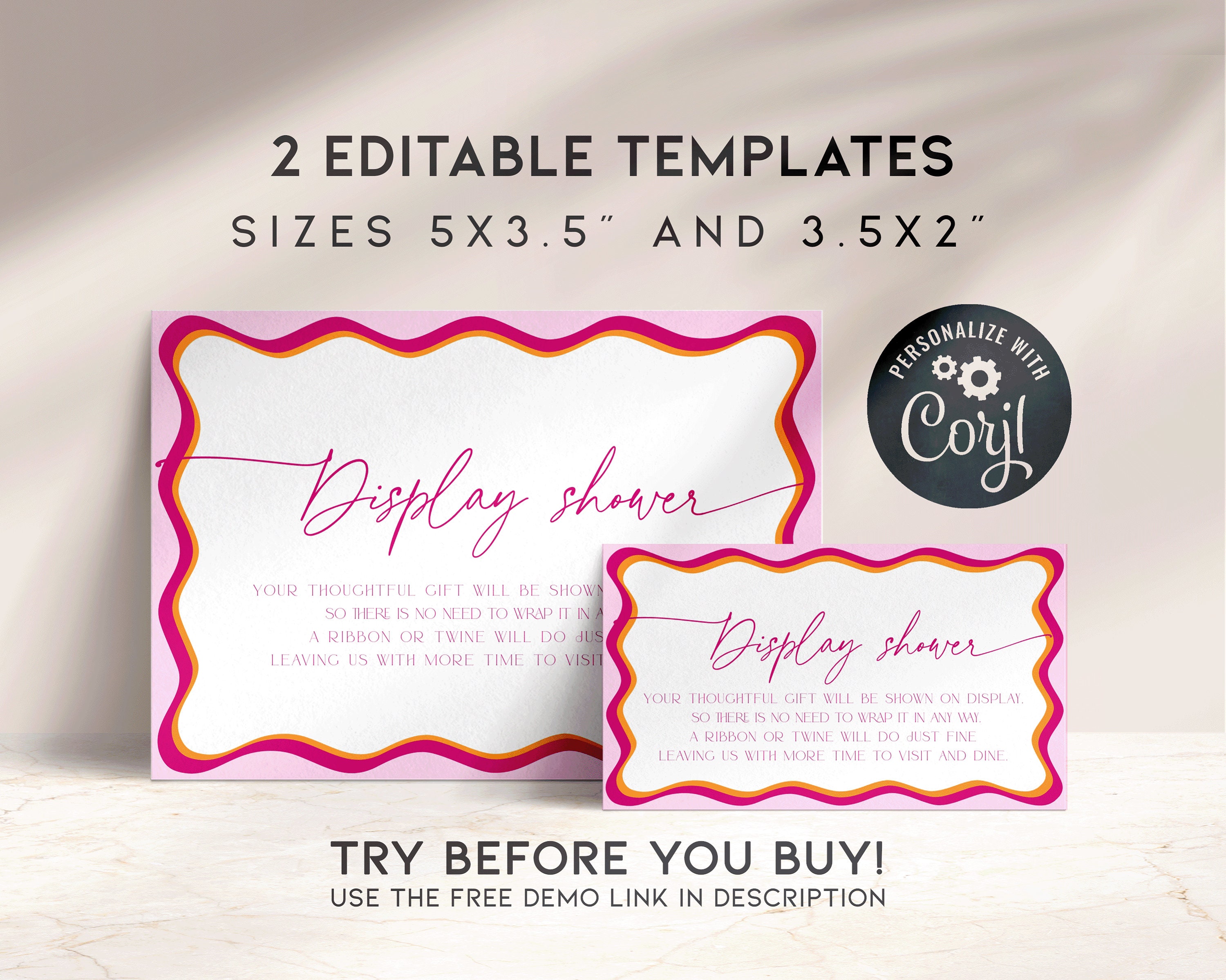 Wavy Border Unwrapped Gift Display Bridal Shower PRINTABLE, Magenta ...