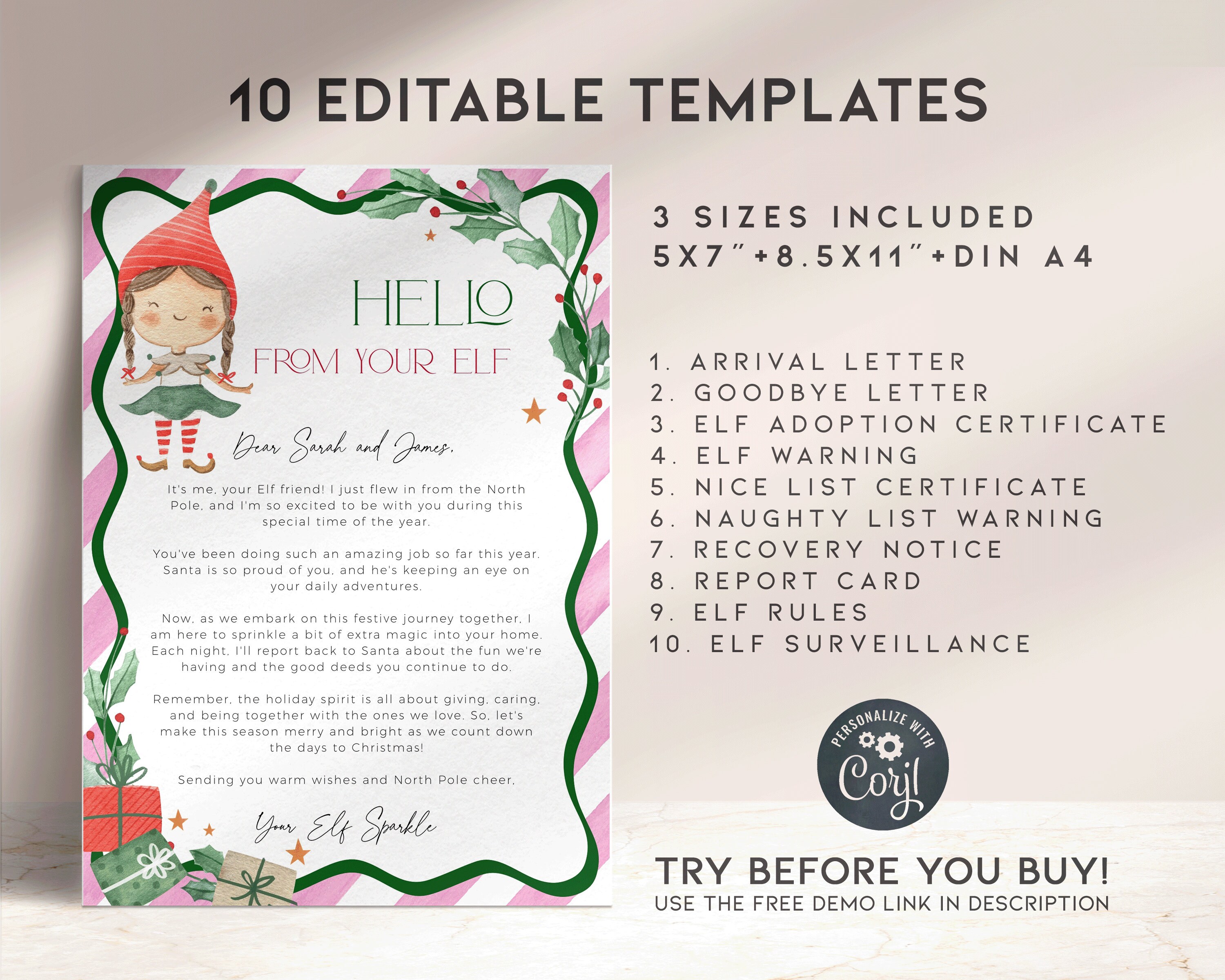 Im Back Elf Letter Printable BUNDLE, Pink Goodbye Elf Girl Letters ...