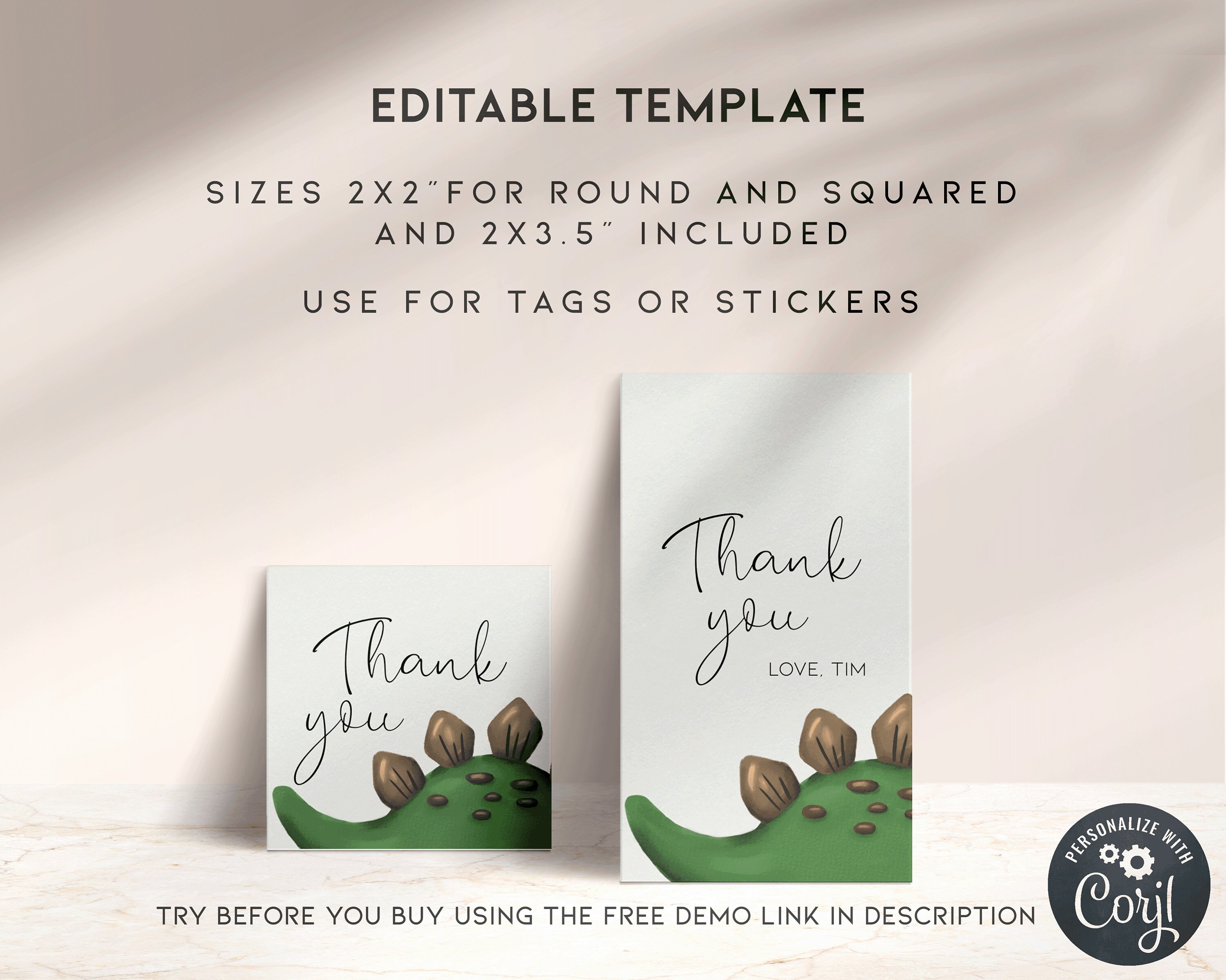 Dinosaur Birthday Favor Tag Template, Printable Dino Thank You Tag ...
