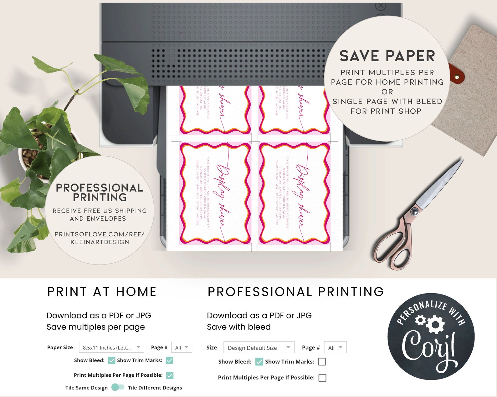Wavy Border Unwrapped Gift Display Bridal Shower PRINTABLE, Magenta ...