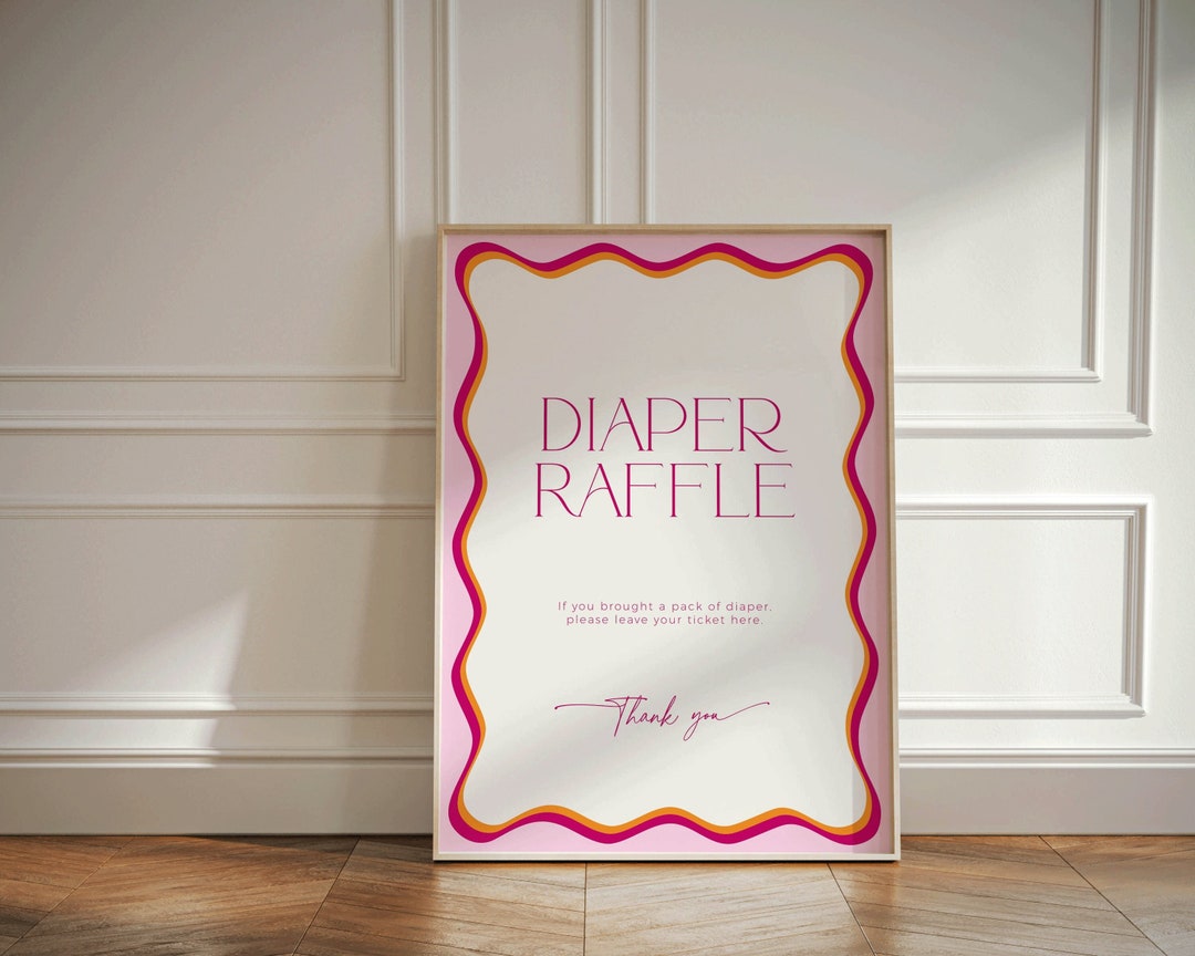 Wavy Border Diaper Raffle Sign, Hot Pink Baby Shower Game PRINTABLE ...