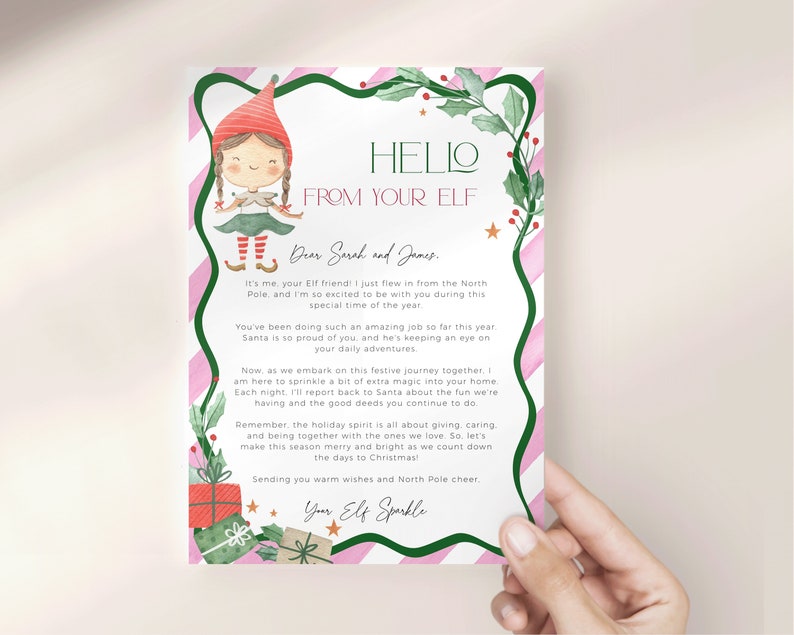 Elf Arrival Letter From Santa PRINTABLE, Pink Hello From Your Elf Girl ...