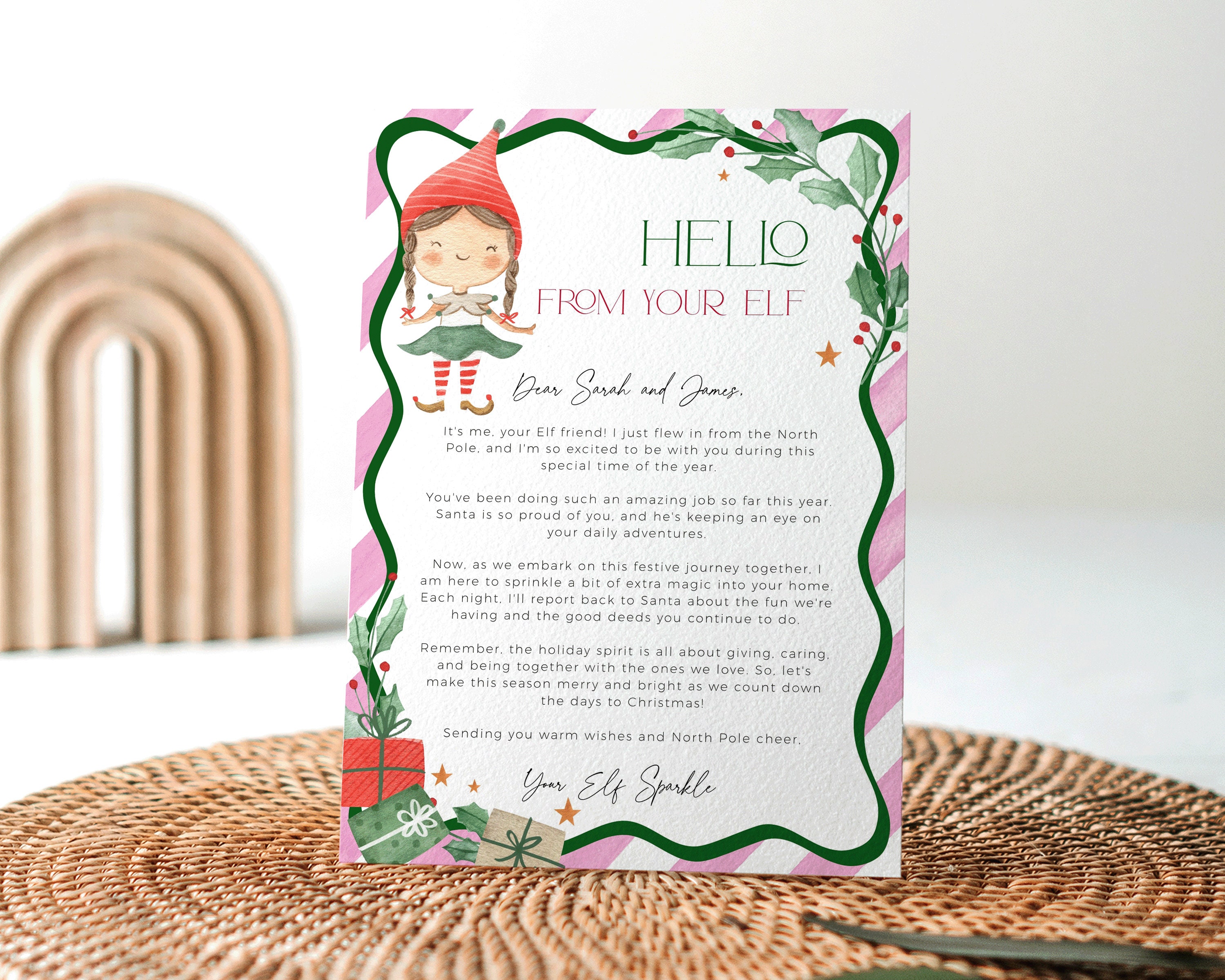 Elf Arrival Letter From Santa PRINTABLE, Pink Hello From Your Elf Girl ...