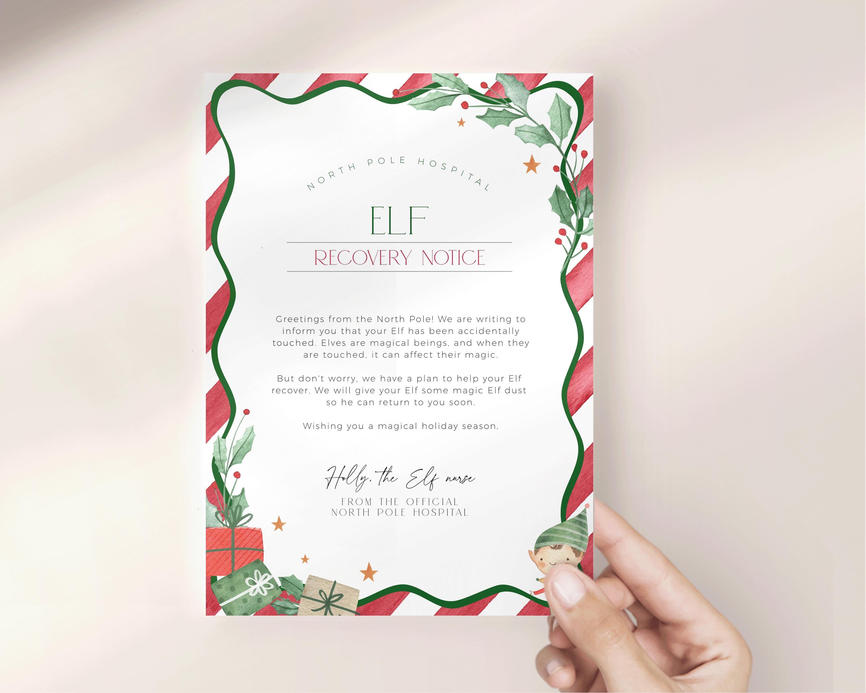Elf Recovery Notice PRINTABLE, Editable Official Santa Claus Hospital ...