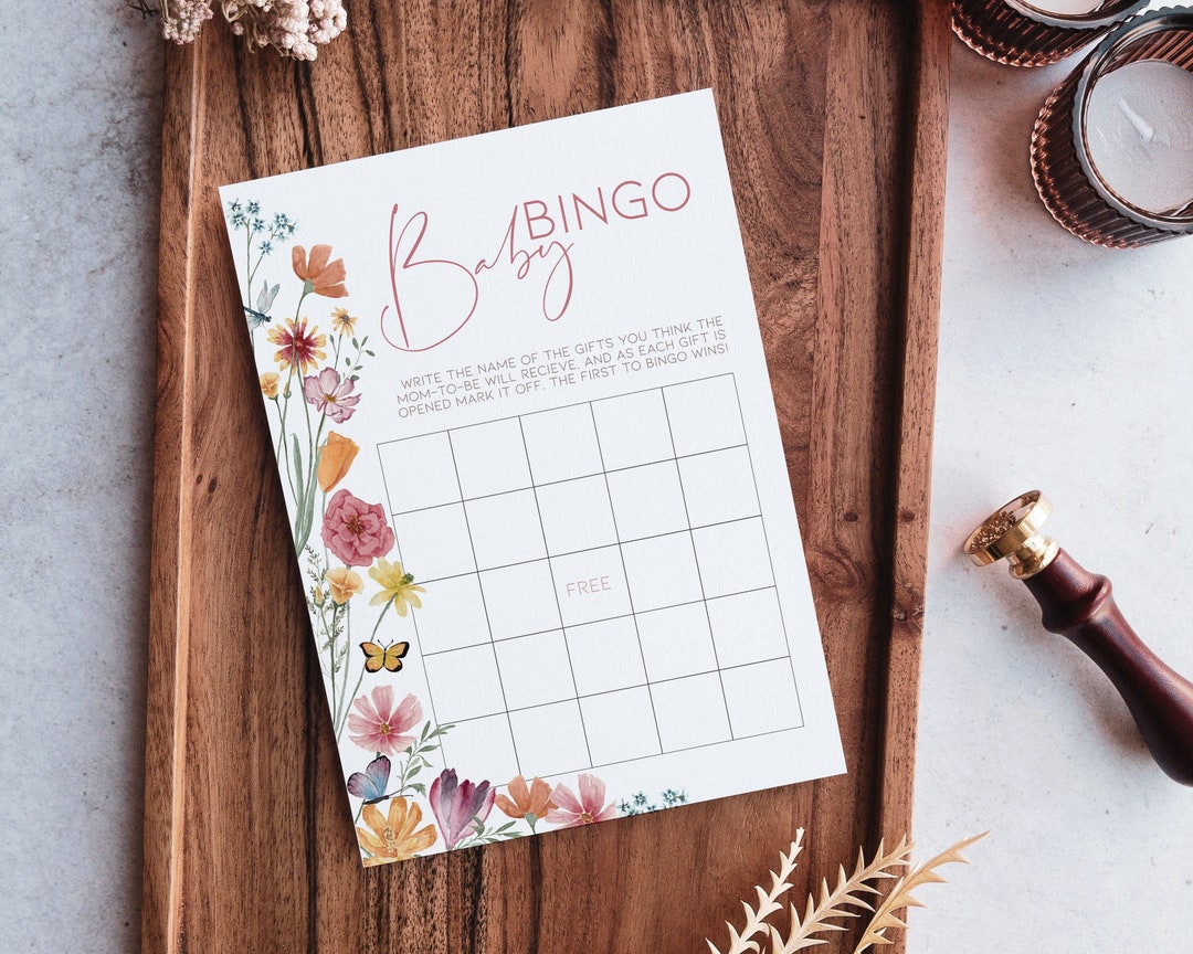 Baby in Bloom Shower Bingo Game Template, Editable Little Wildflower ...