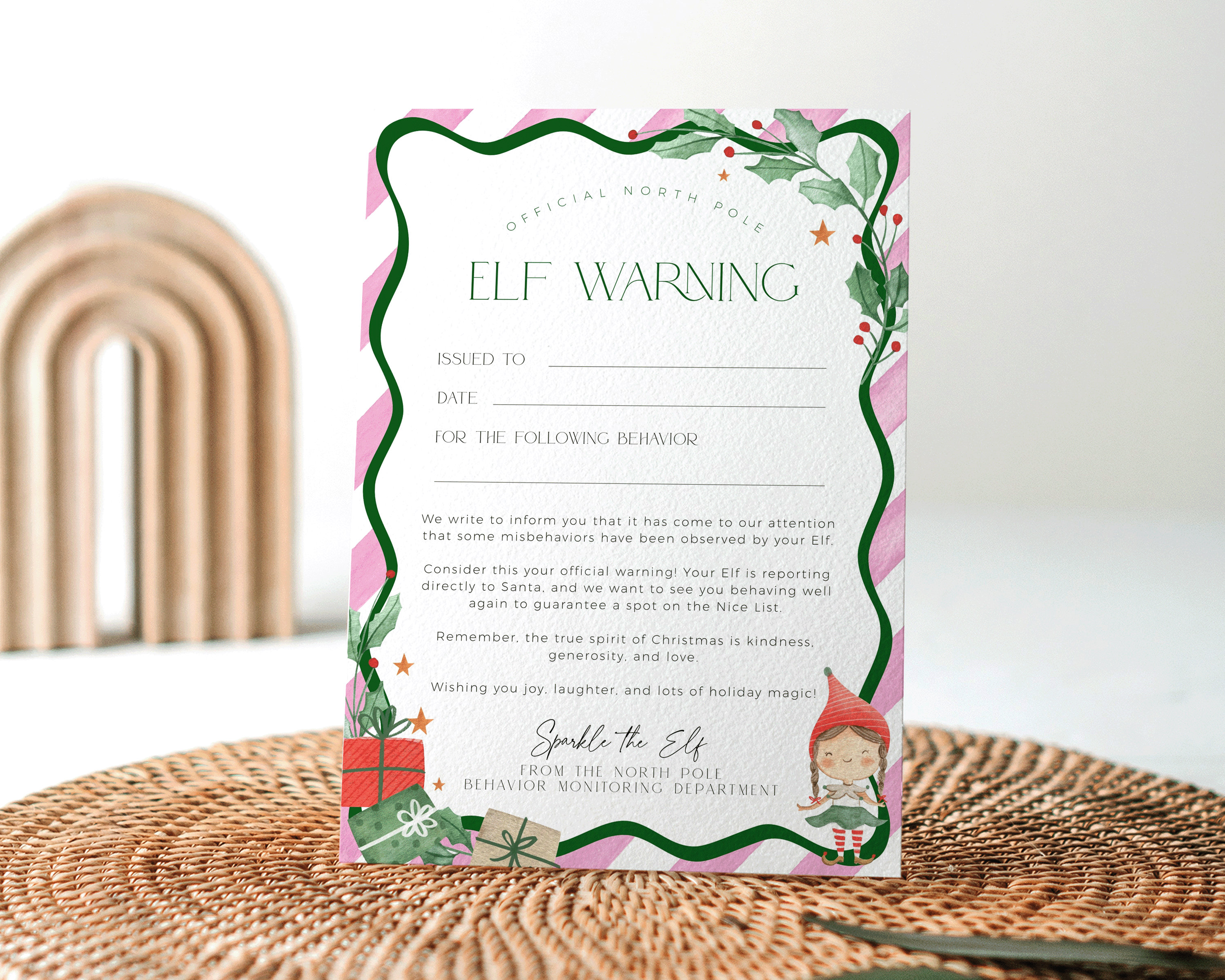 Elf Warning Letter PRINTABLE Pink Elf Report Card Girl - Etsy