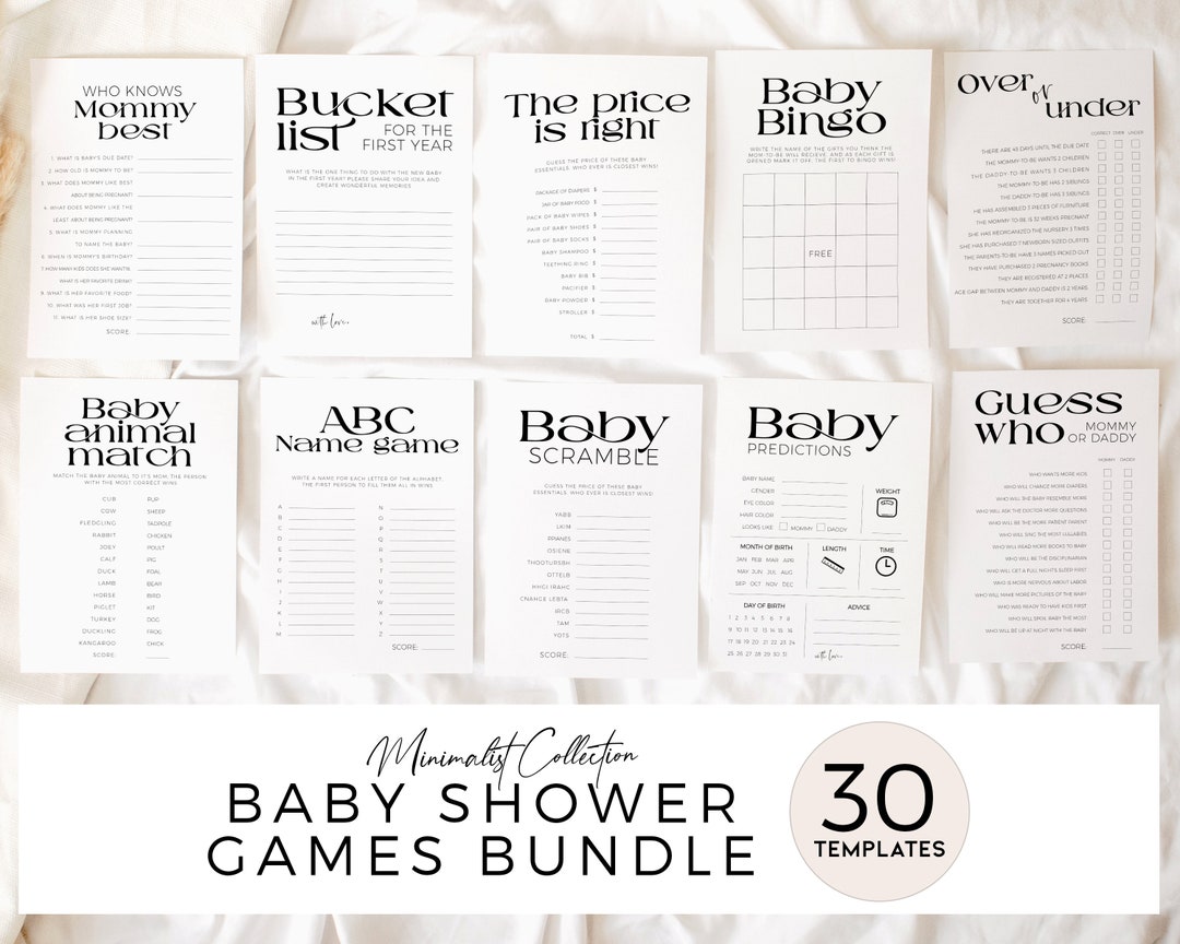 Baby Shower Games Bundle PRINTABLE, Baby Gift Bingo Minimalist, Time ...