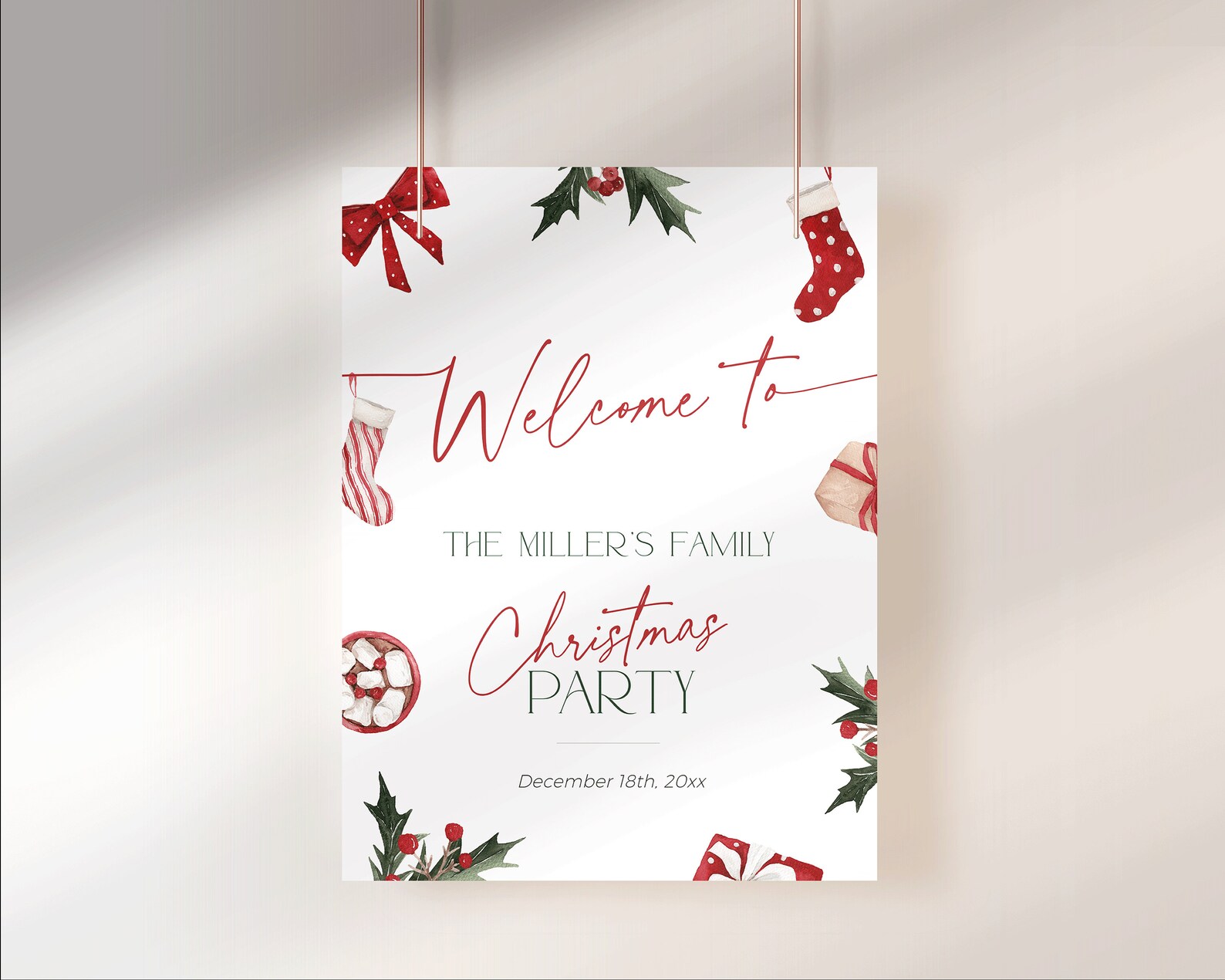 Christmas Party Welcome Sign Printable, Red Green Holiday Event Signage ...