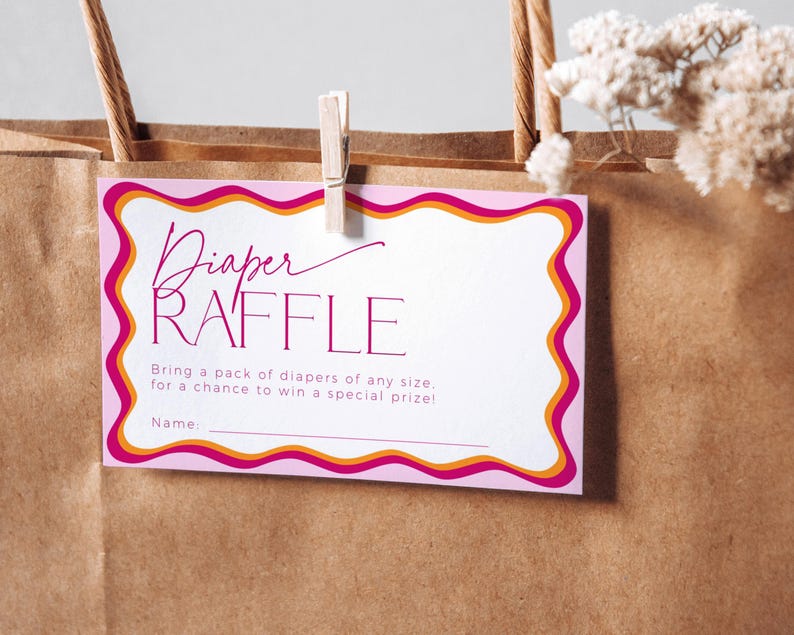 Wavy Baby Shower Diaper Raffle Ticket Invite Insert, Editable Girl ...