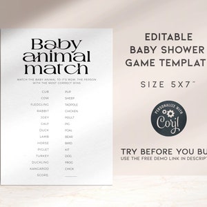 Fun Easy Baby Shower Games PRINTABLE Baby Animal Match With Answer Key ...
