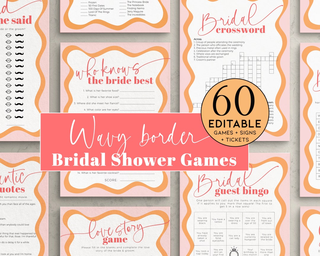 Wavy Border Bridal Party Games Peach, Editable Hen Shower Activity ...