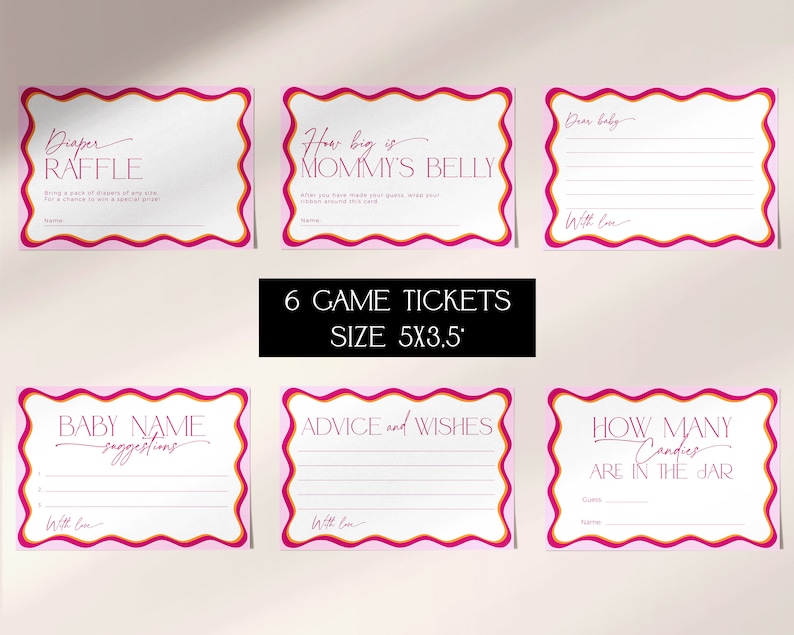 Wavy Printable Games for Baby Shower PRINTABLE, Editable Hot Pink and ...