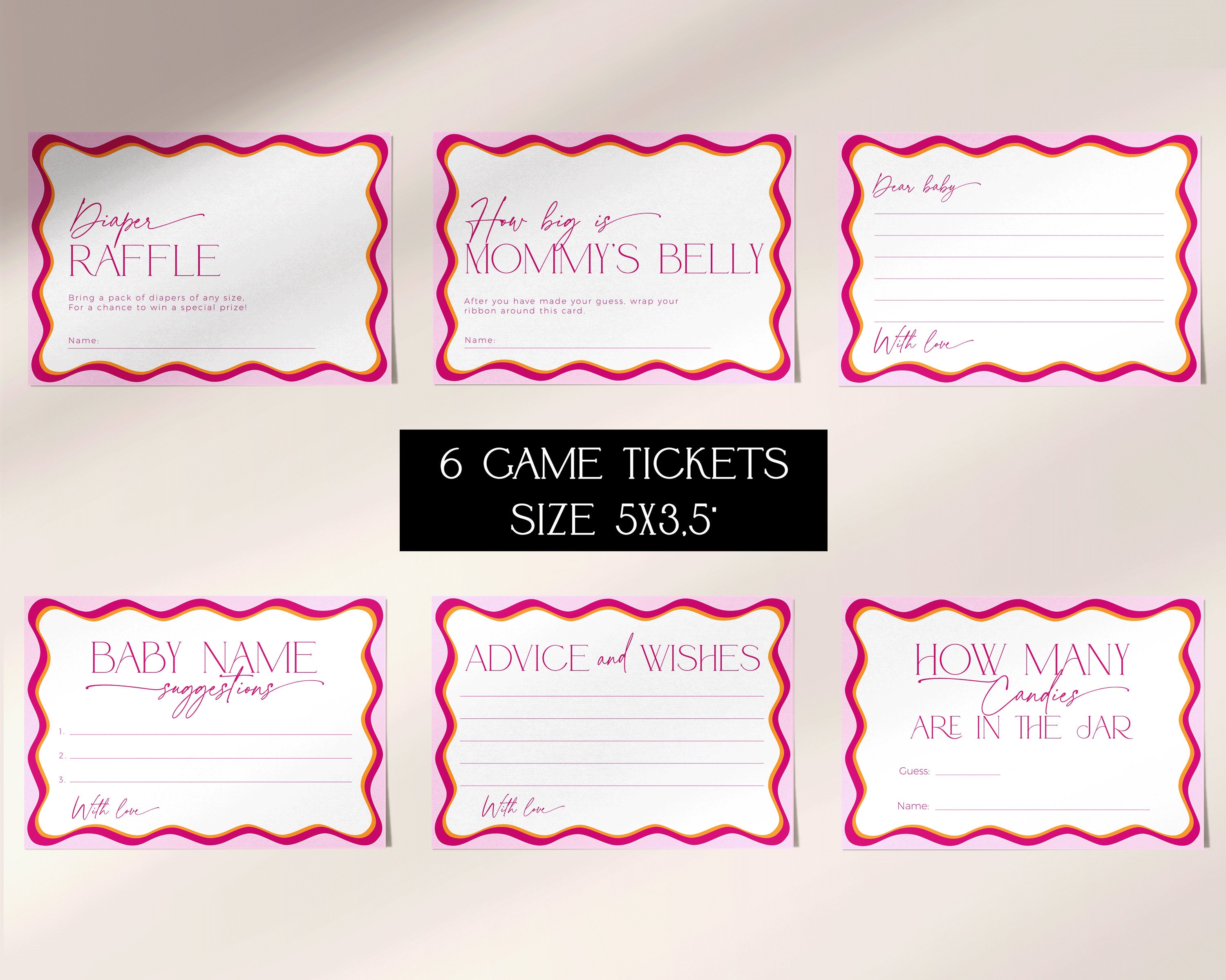 Wavy Printable Games for Baby Shower PRINTABLE, Editable Hot Pink and ...