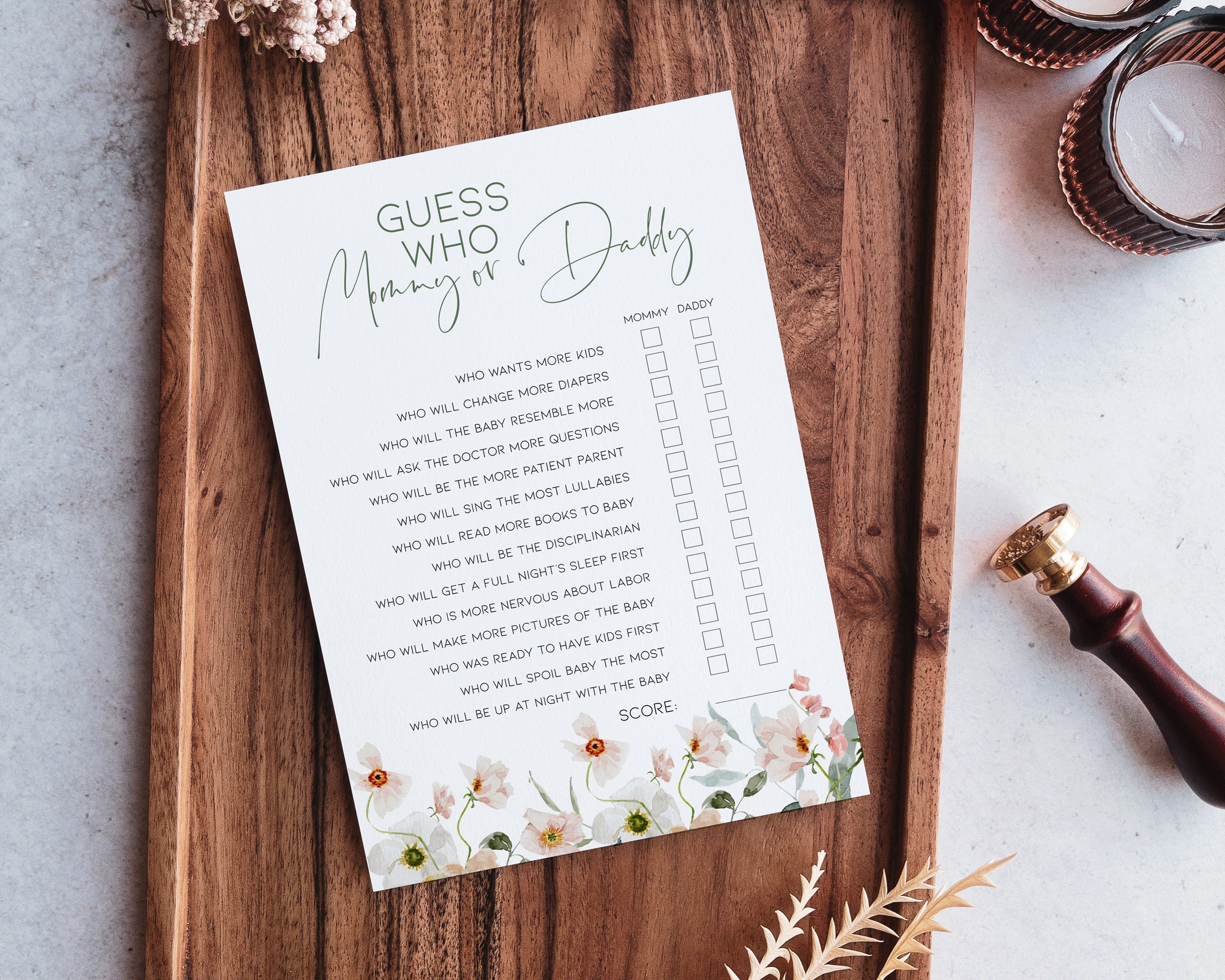 Guess Who Mommy or Daddy Card Template Spring Blossom Baby in Bloom ...