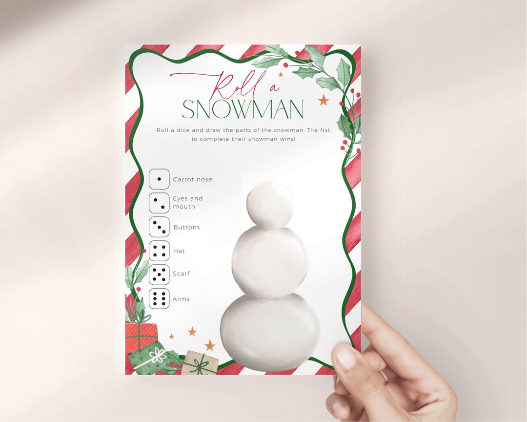 Snowman Printable Game Winter, Roll a Dice Kids Holiday Activity ...