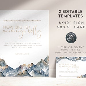 Baby Shower Game How Big is Mommy's Belly Sign and Card Set Mountain ...