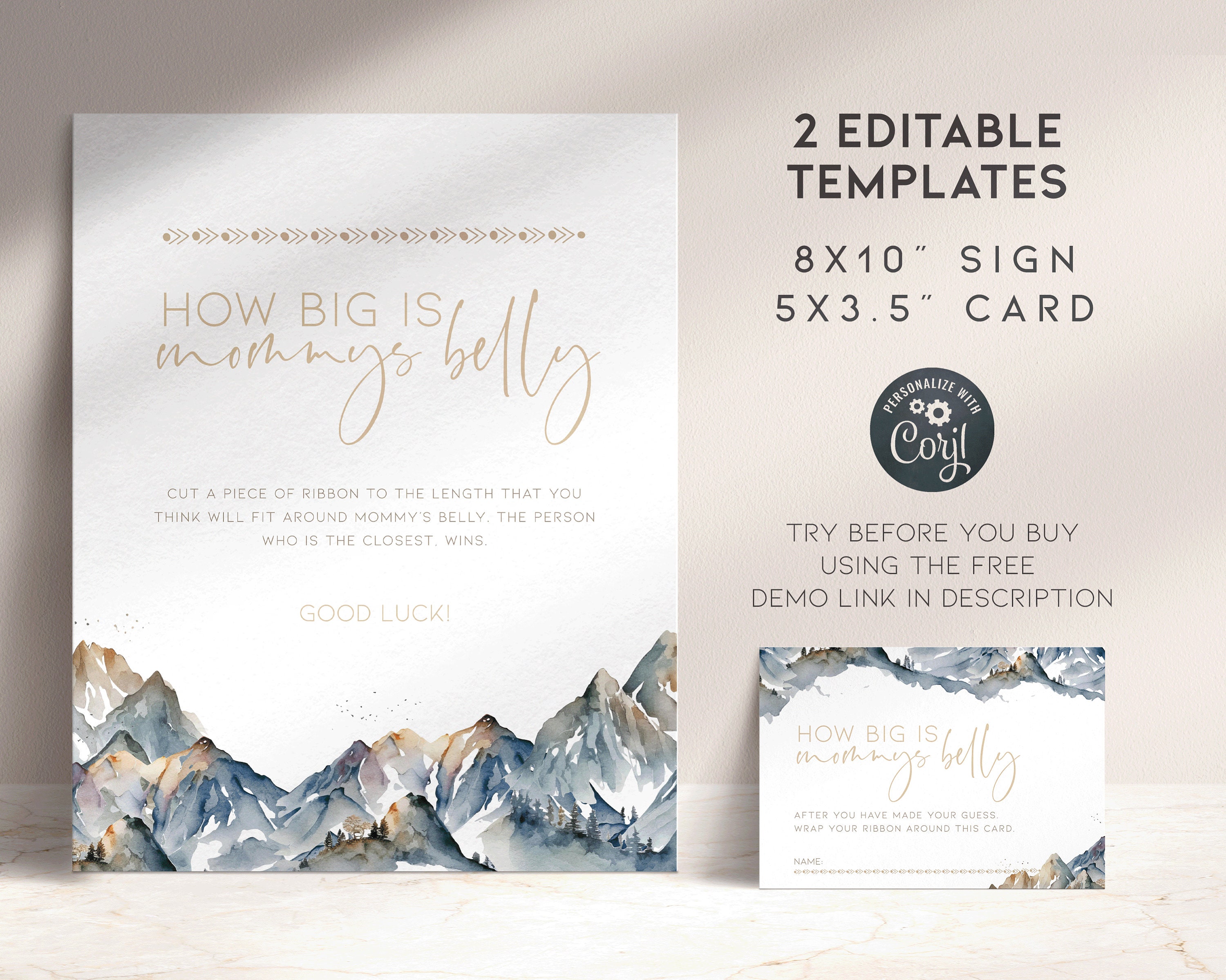 Baby Shower Game How Big is Mommy's Belly Sign and Card Set Mountain ...