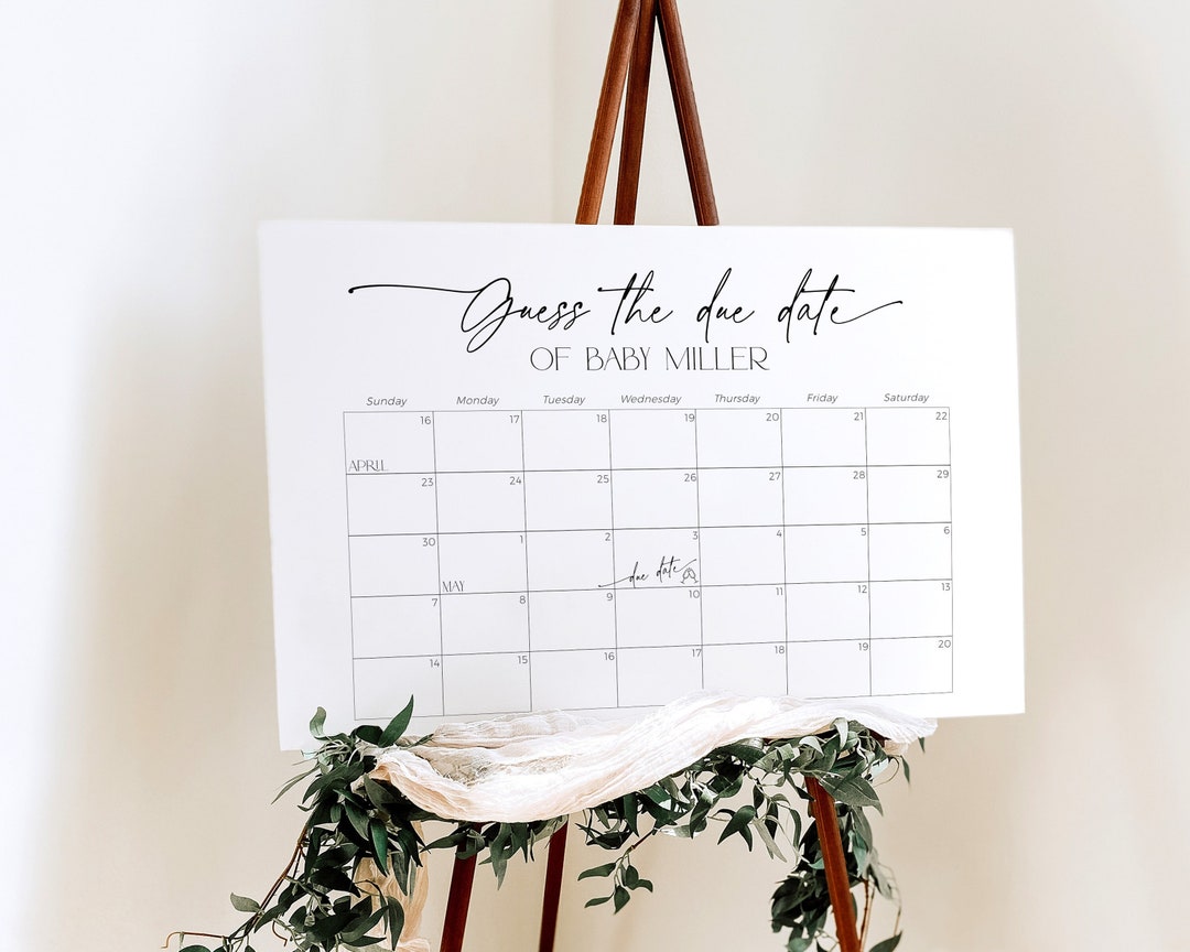 Guess the Due Date Poster Calender Game, Minimalist Baby Shower Sign ...