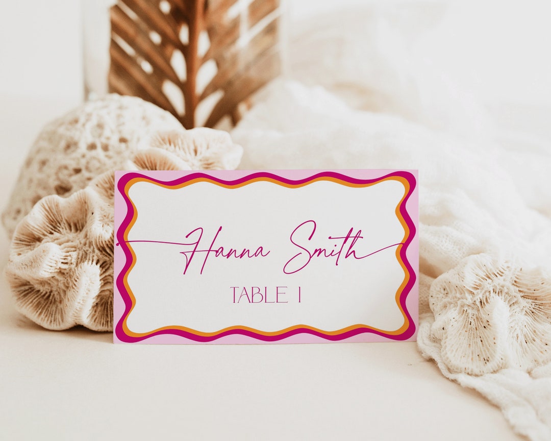 Wavy Border Place Card Baby Shower, Pink Red Family Event Table Name ...