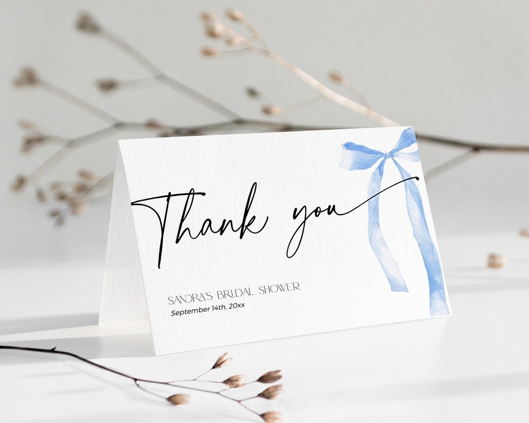 Blue Bow Thank You Cards Bridal Shower DOWNLOAD, She's Tying the Knot ...