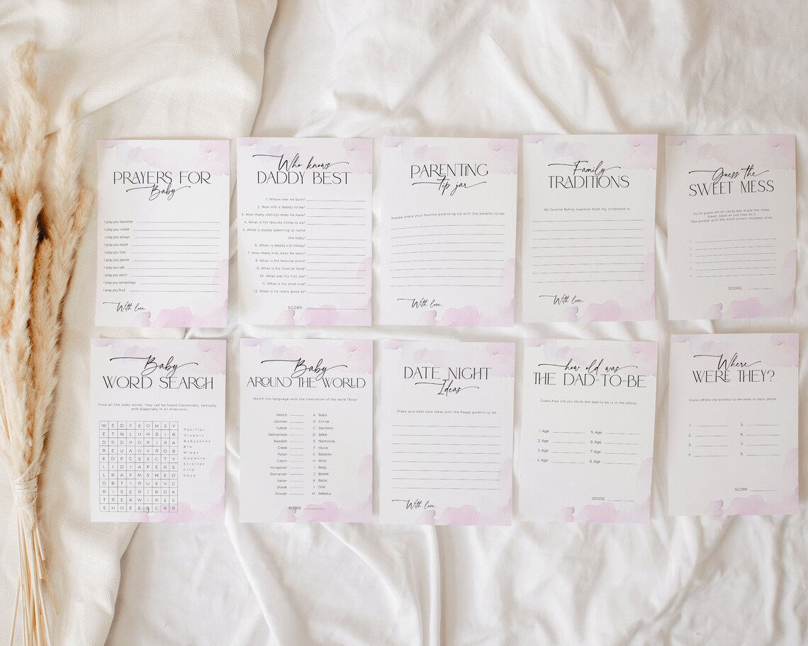 Cloud Nine Baby Shower Game Bundle PRINTABLE, Activity Pack Blush Pink ...