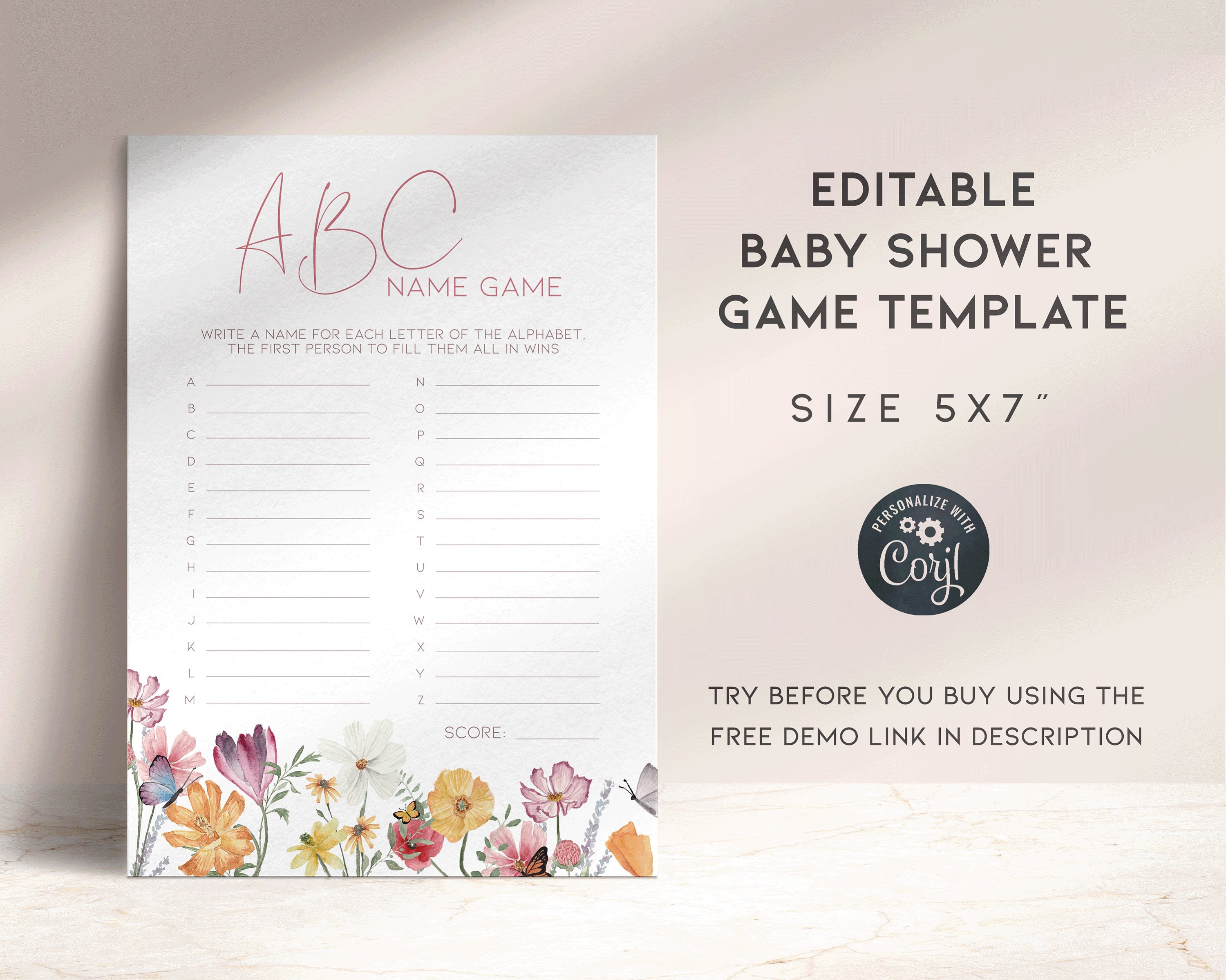 Baby in Bloom Baby Shower Games ABC Baby Name Game, Wildflower Shower ...
