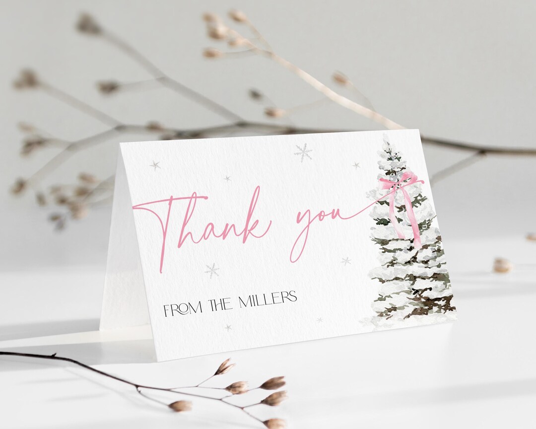 Pink Bow Christmas Thank You Card DOWNLOAD, Coquette Girl Holiday ...