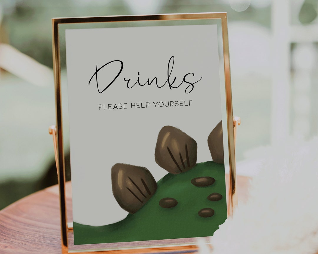 Dinosaur Editable Birthday Party Drinks Sign Boys and Girls, Green Bar ...