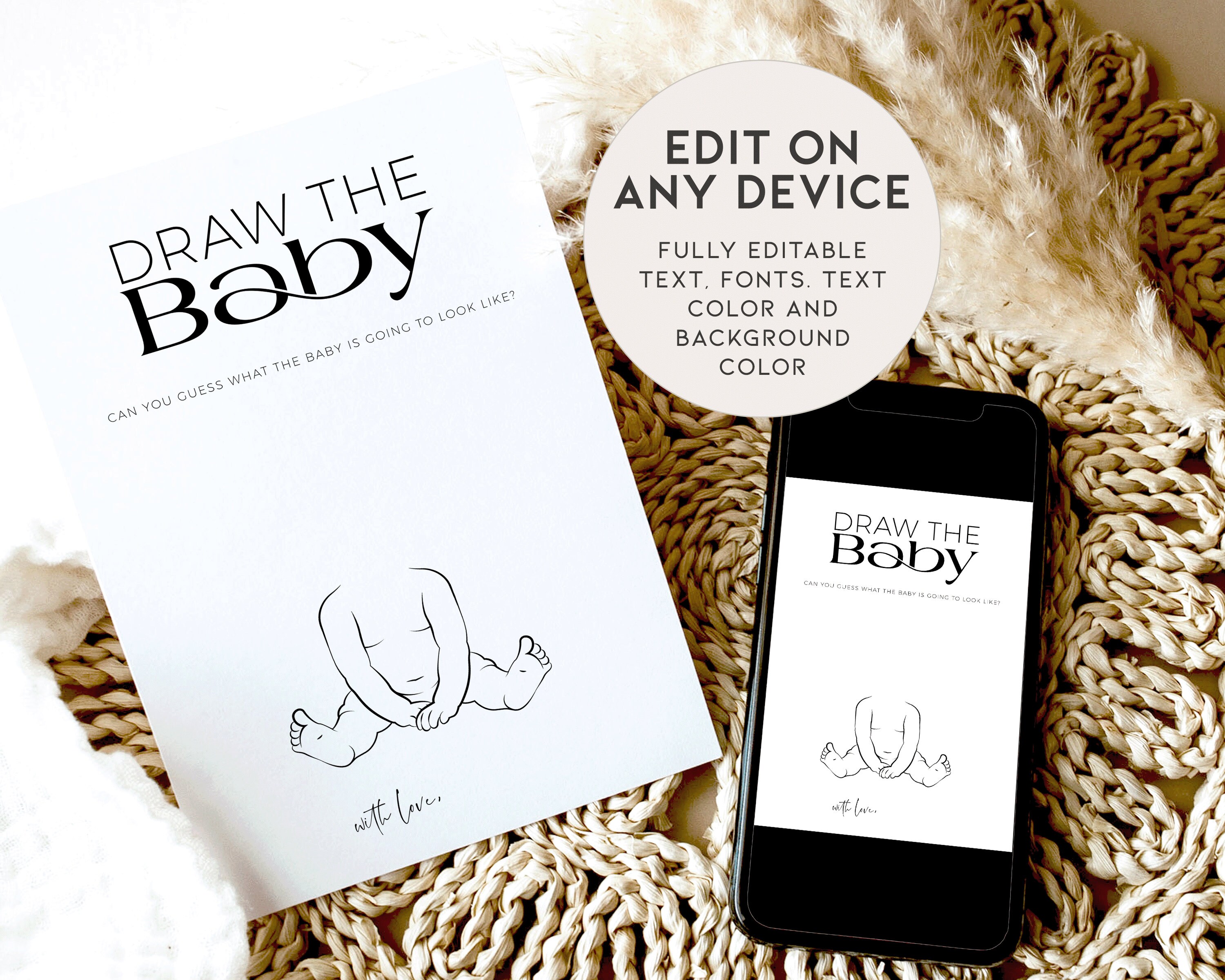 Draw the Baby PRINTABLE Shower Game Minimalist Baby - Etsy Israel