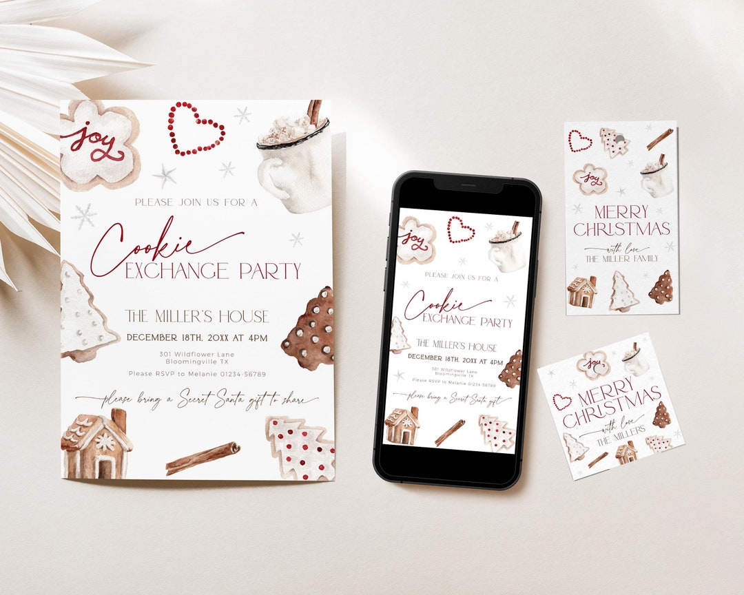 Christmas Cookie Swap Invitation Bundle, Holiday Santa Exchange Party ...