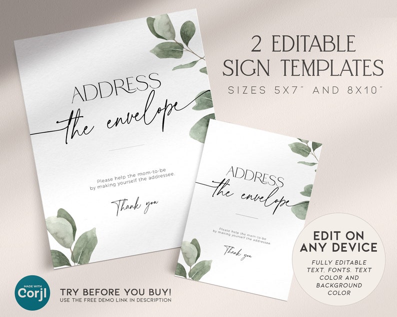 Eucalyptus Address the Envelope Baby Shower Sign, Greenery Watercolor ...