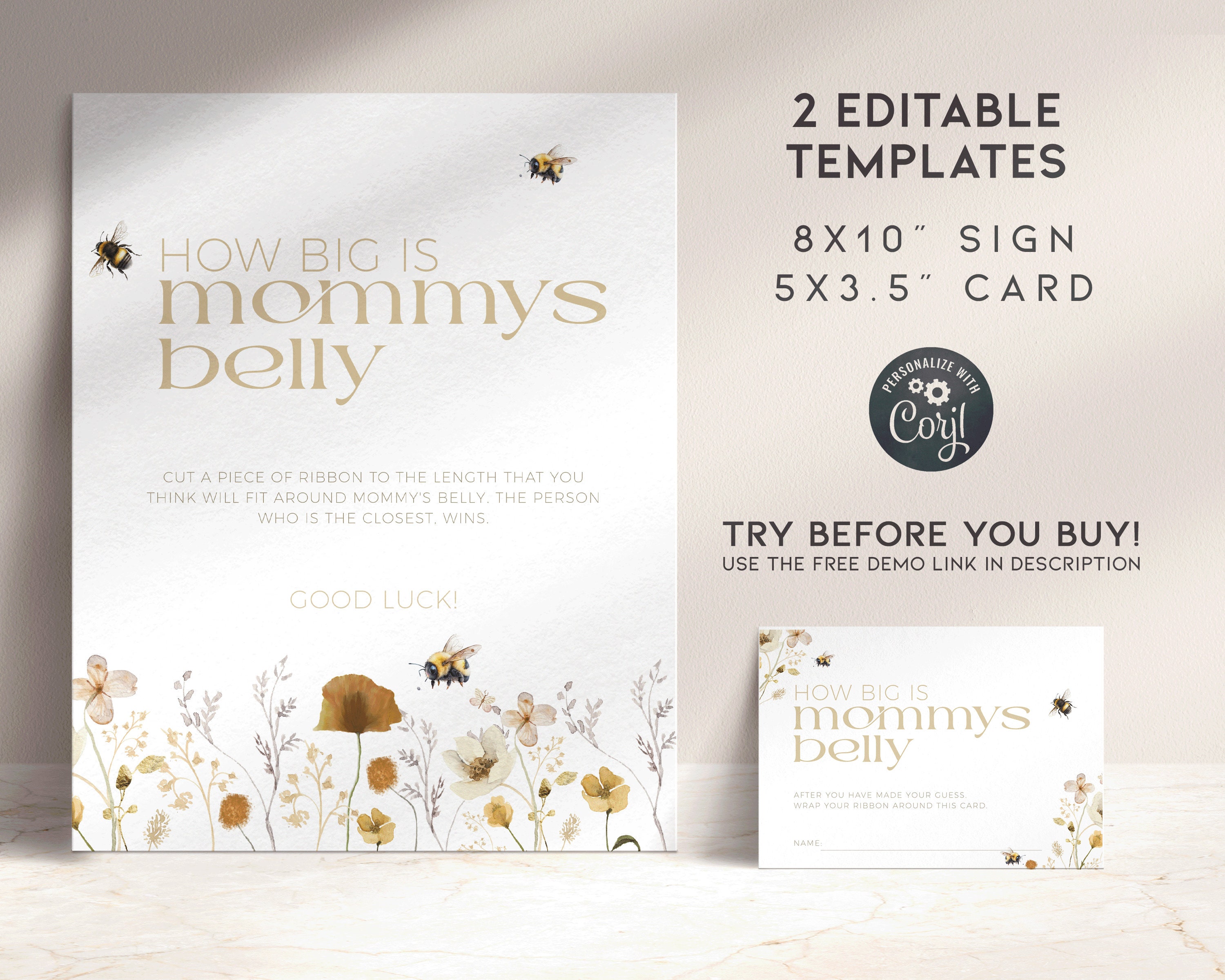 Editable Honey Bee How Big is Mommy's Belly Sign and Ticket, Mommy to ...