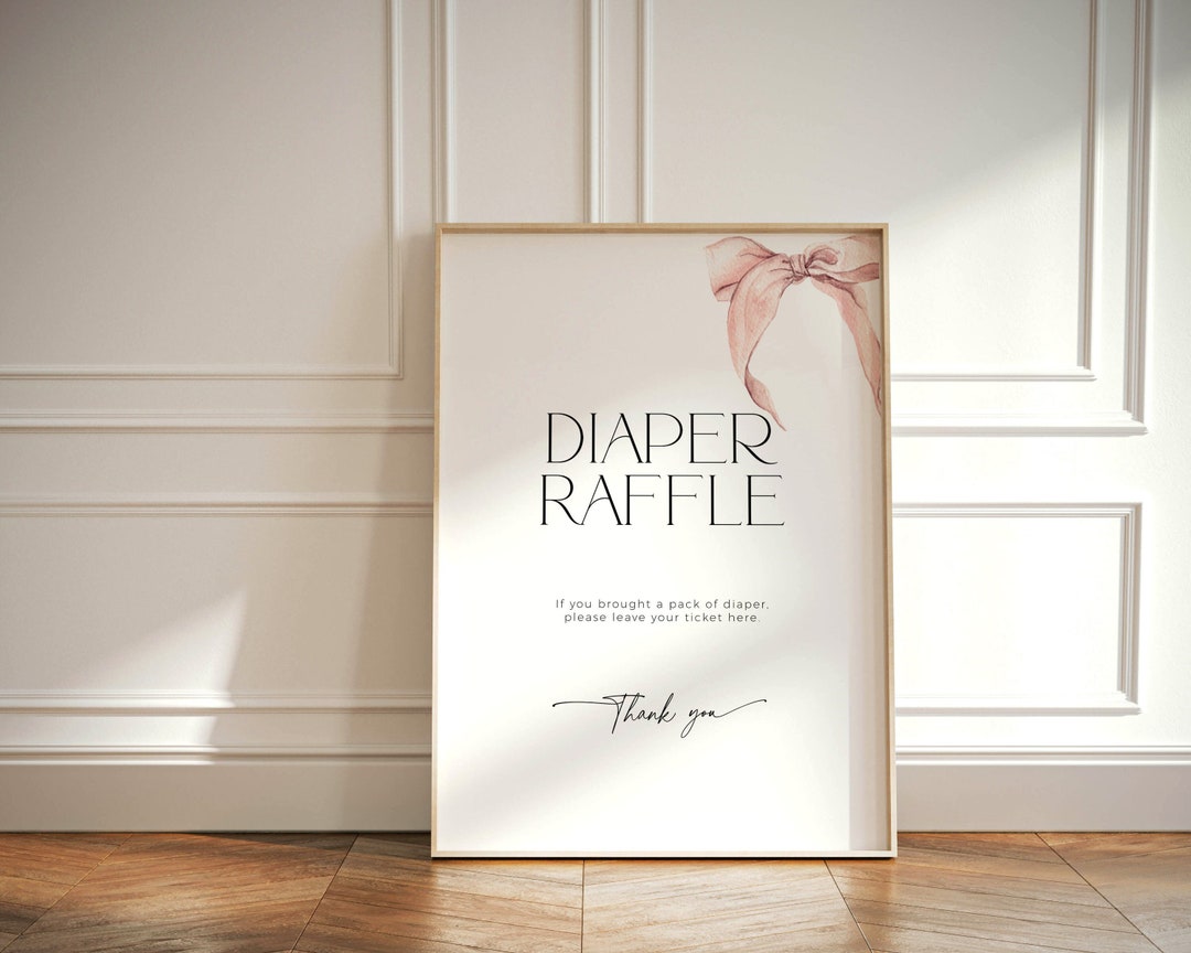 Pink Bow Diaper Raffle Sign, Coquette Watercolor Baby Shower PRINTABLE ...