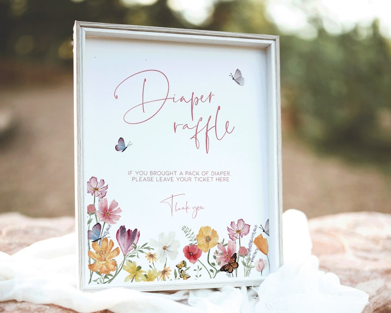 Baby in Bloom Diaper Raffle Sign Printable, Floral Summer Butterfly ...