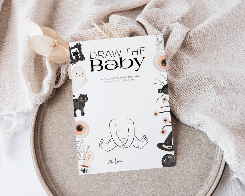 Draw the Baby Shower Game PRINTABLE Pastel Halloween Pink and - Etsy