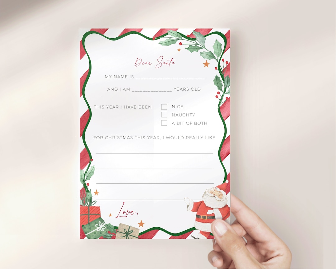 Letter to Santa Wish List PRINTABLE, Kids Holiday Wishes Template ...