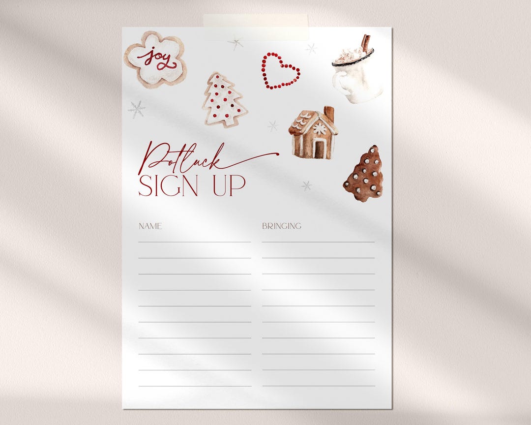 Christmas Cookie Potluck Sign up Sheet Template, Gingerbread Party Xmas ...