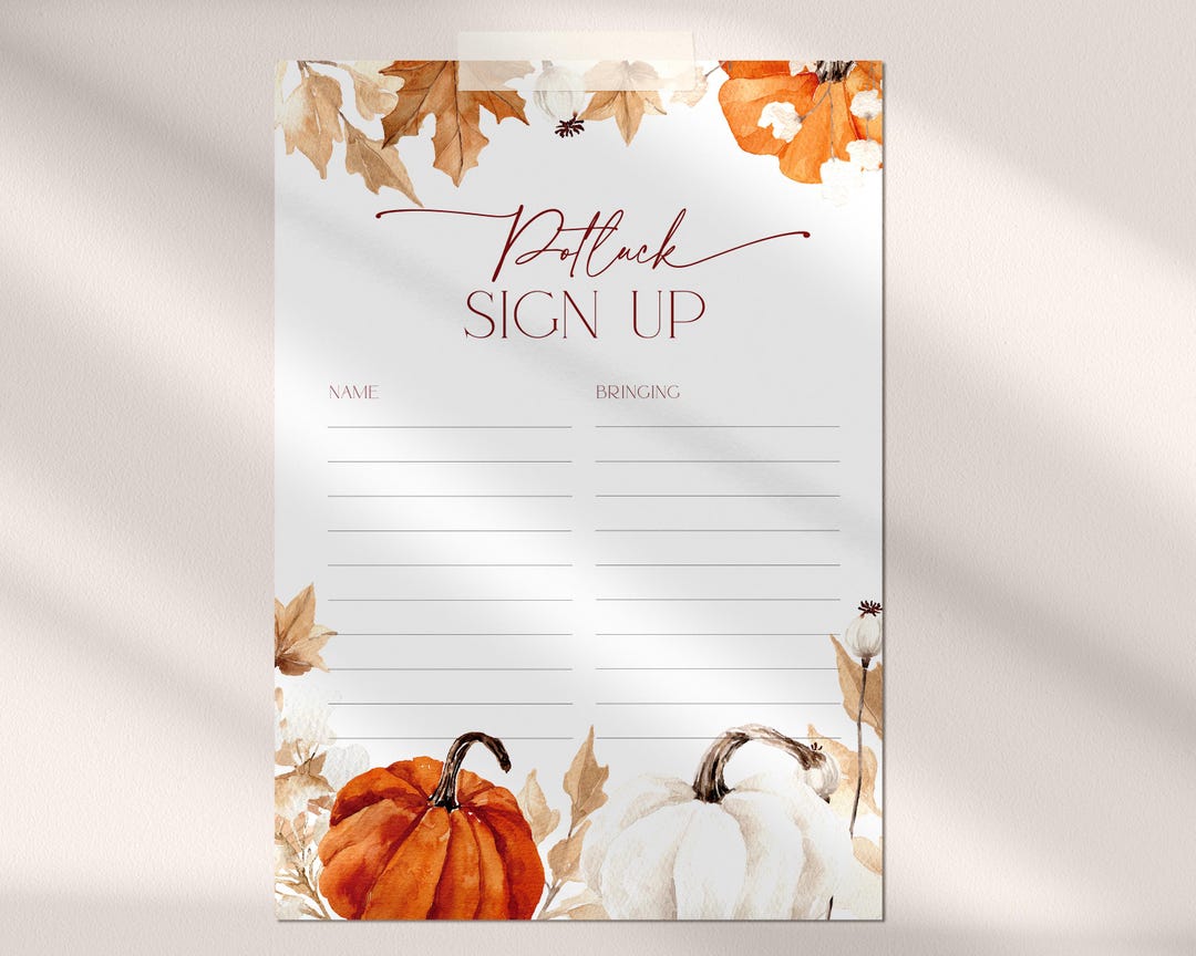 Thanksgiving Sign-up Sheet, Fall Food Potluck Sign up List, Pumpkin ...