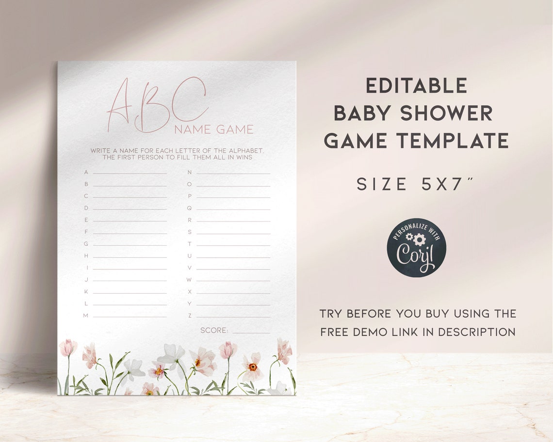 Baby Shower Games ABC Baby Name Game, Baby in Bloom Funny Baby Shower ...