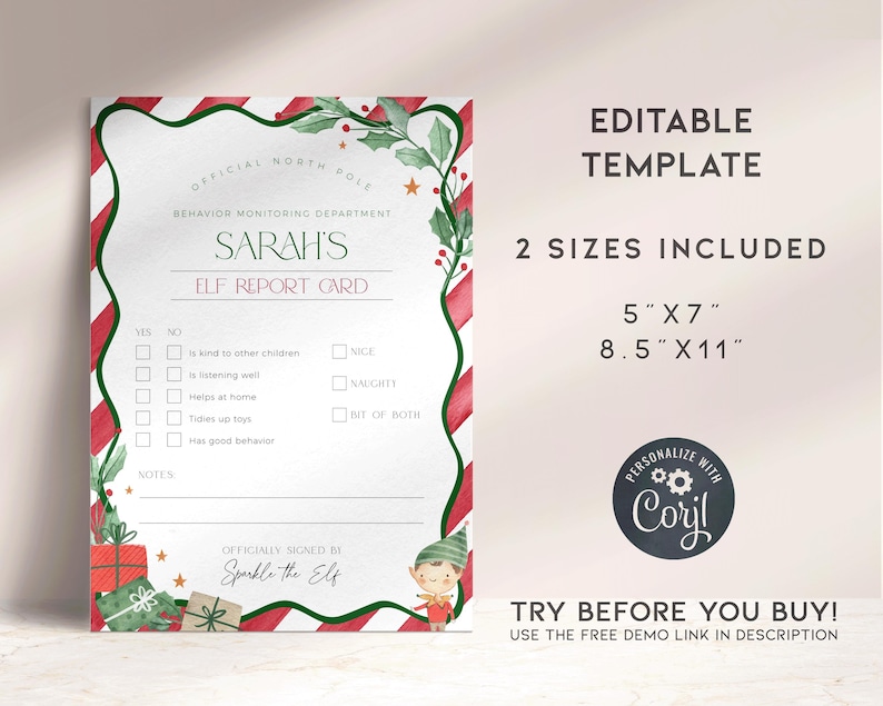 Elf Boy Report Card PRINTABLE, Elf Games Warning Letter Digital ...